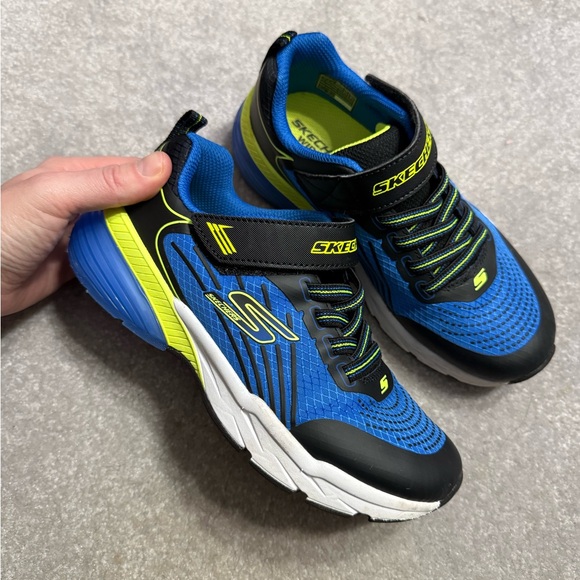 Skechers | Shoes | Skechers Blue And Black Sneakers With Neon ...